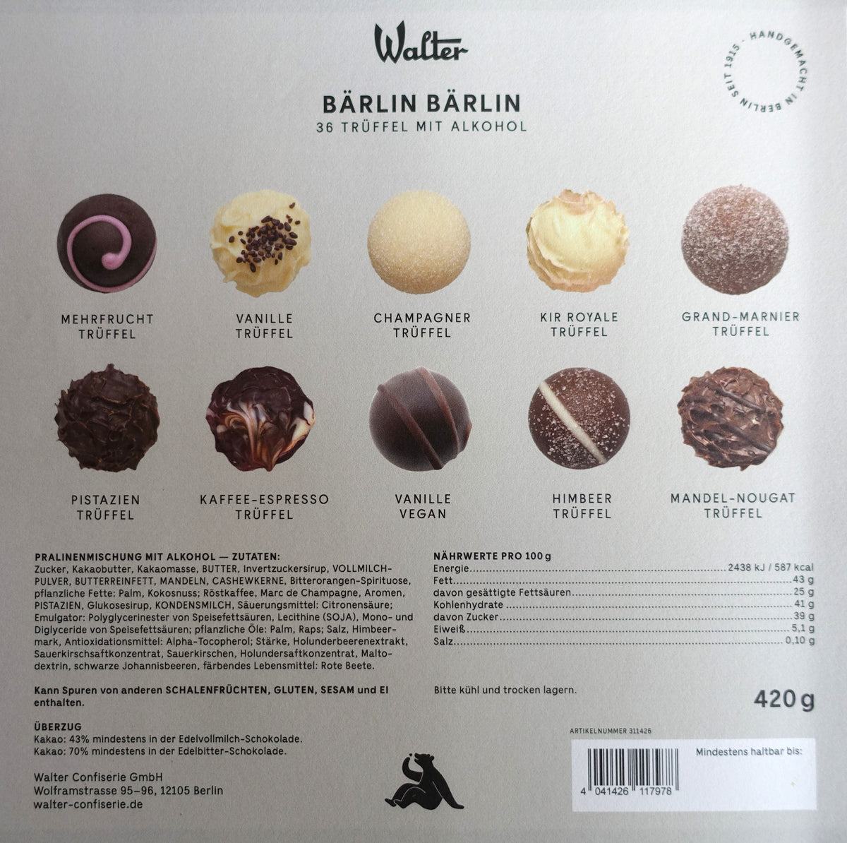 36er BÄRLIN BÄRLIN (mit Alkohol) – Walter Confiserie